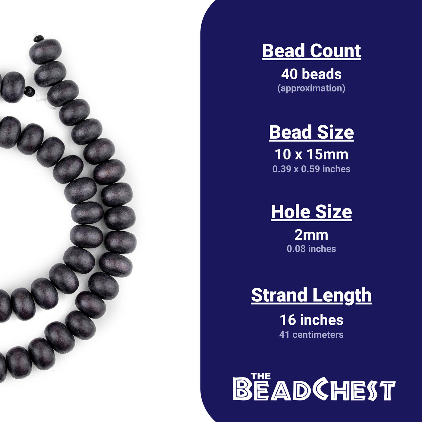 Dark Grey Abacus Natural Wood Beads (10x15mm) — The Bead Chest