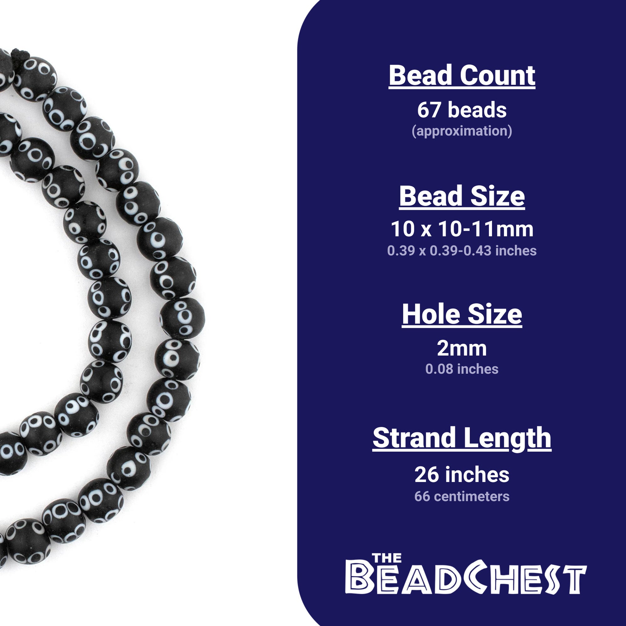 Black & White Venetian-Style Skunk Beads (10mm) — The Bead Chest
