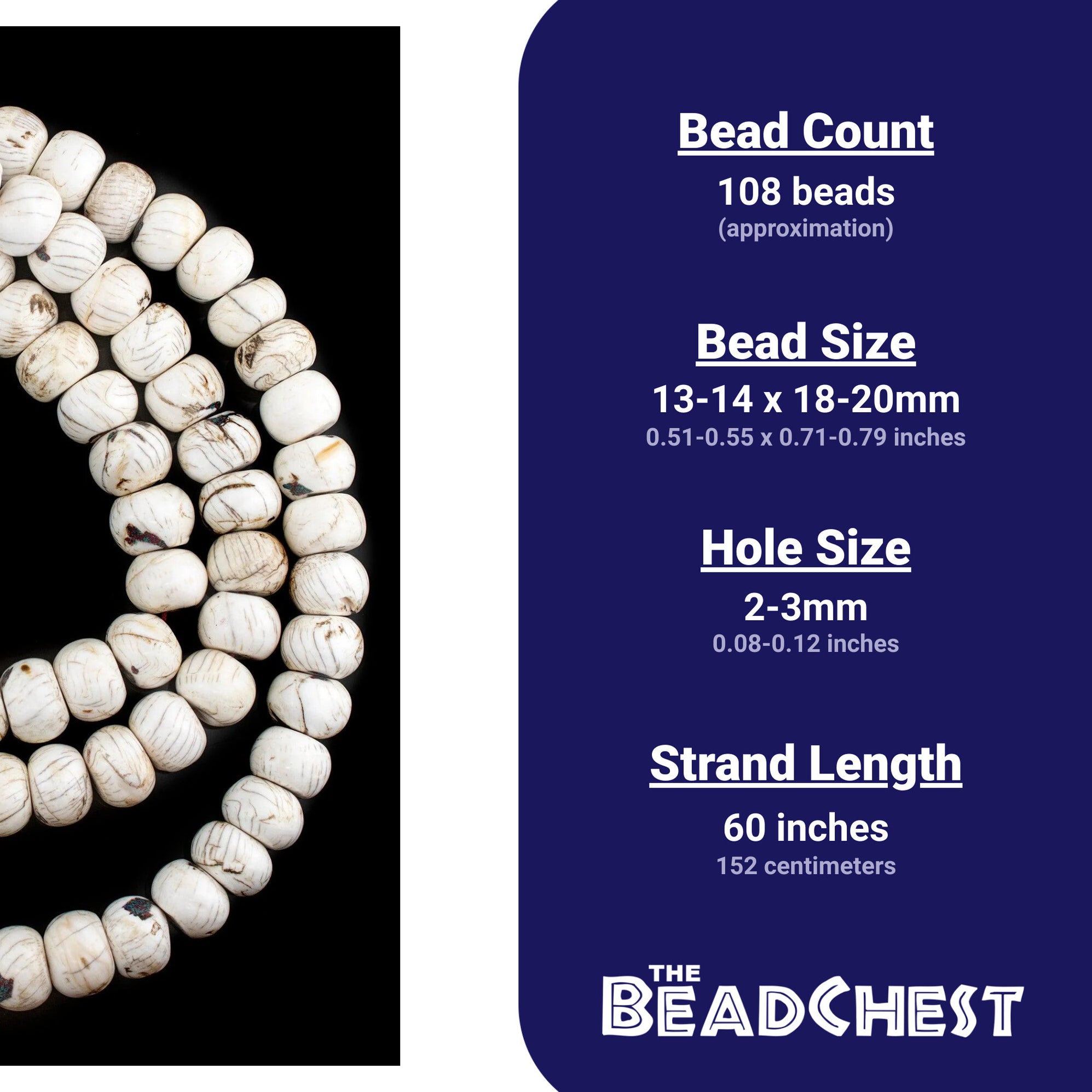 Inlaid Naga Conch Shell Mala Beads (18-20mm) — The Bead Chest