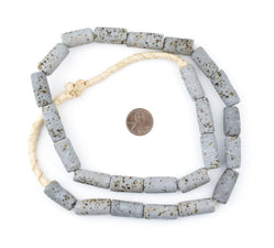 Grey Granite-Style Ghana Glass Beads (25x10mm) — The Bead Chest