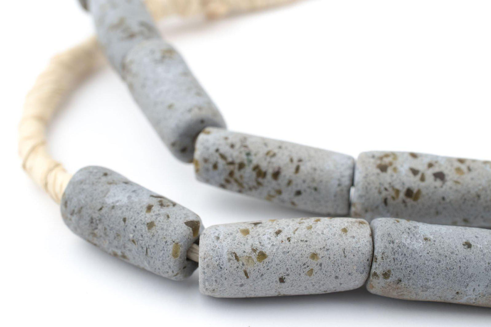 Grey Granite-Style Ghana Glass Beads (25x10mm) — The Bead Chest