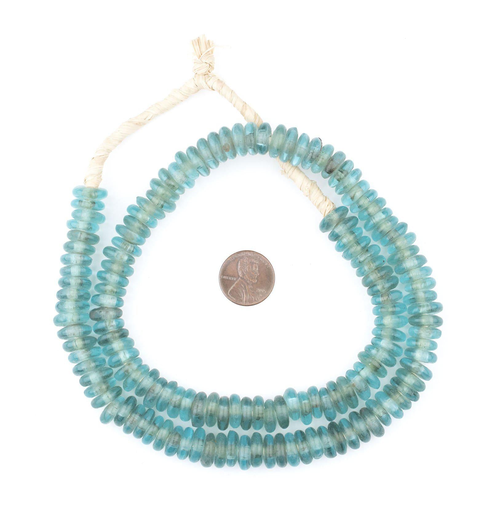 Aqua Rondelle Recycled Glass Beads — The Bead Chest