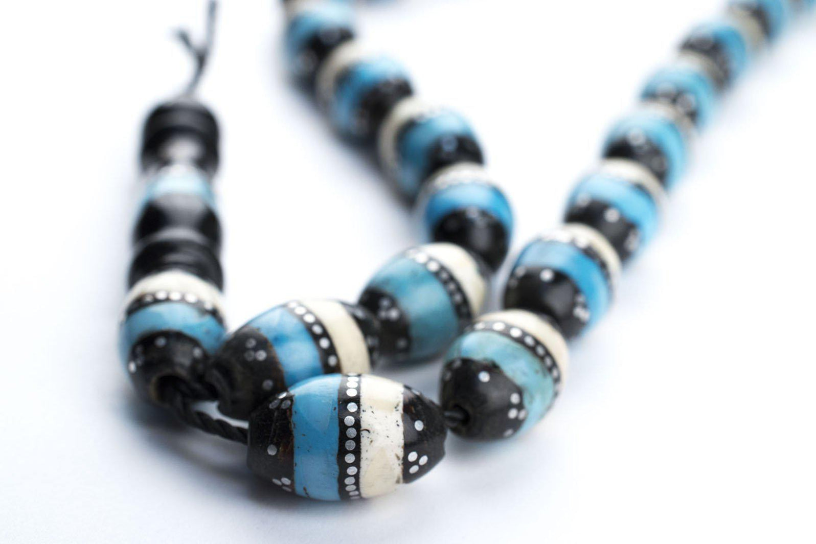 Silver & Turquoise Inlaid Black Coral Arabian Prayer Beads — The Bead Chest