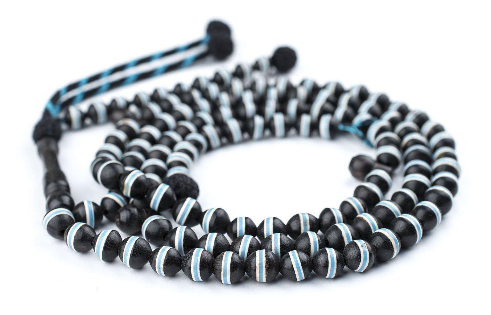 Blue Striped Inlaid Ebony Arabian Prayer Beads — The Bead Chest