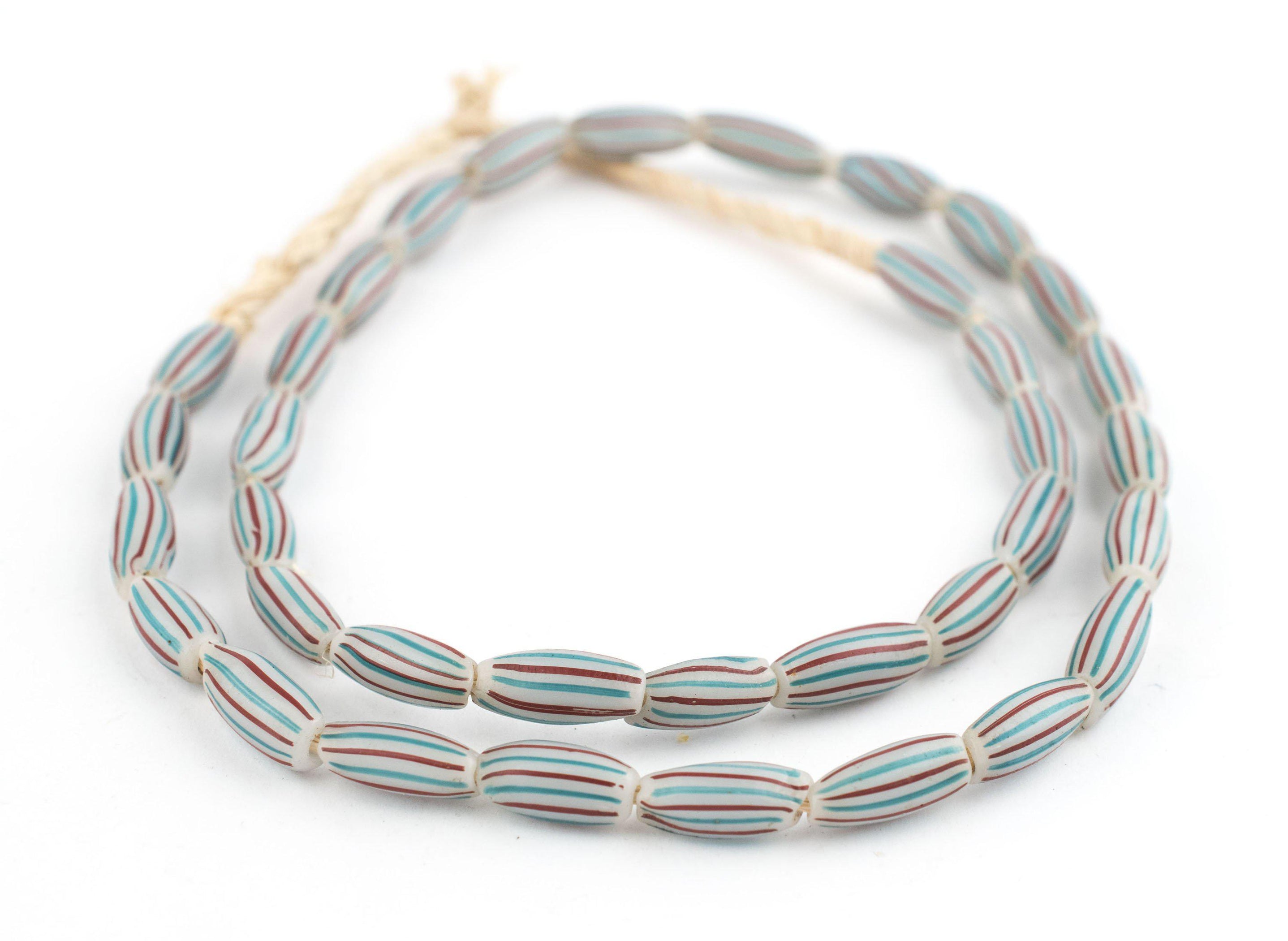Turquoise & Red Striped Venetian Watermelon Chevron Beads — The Bead Chest