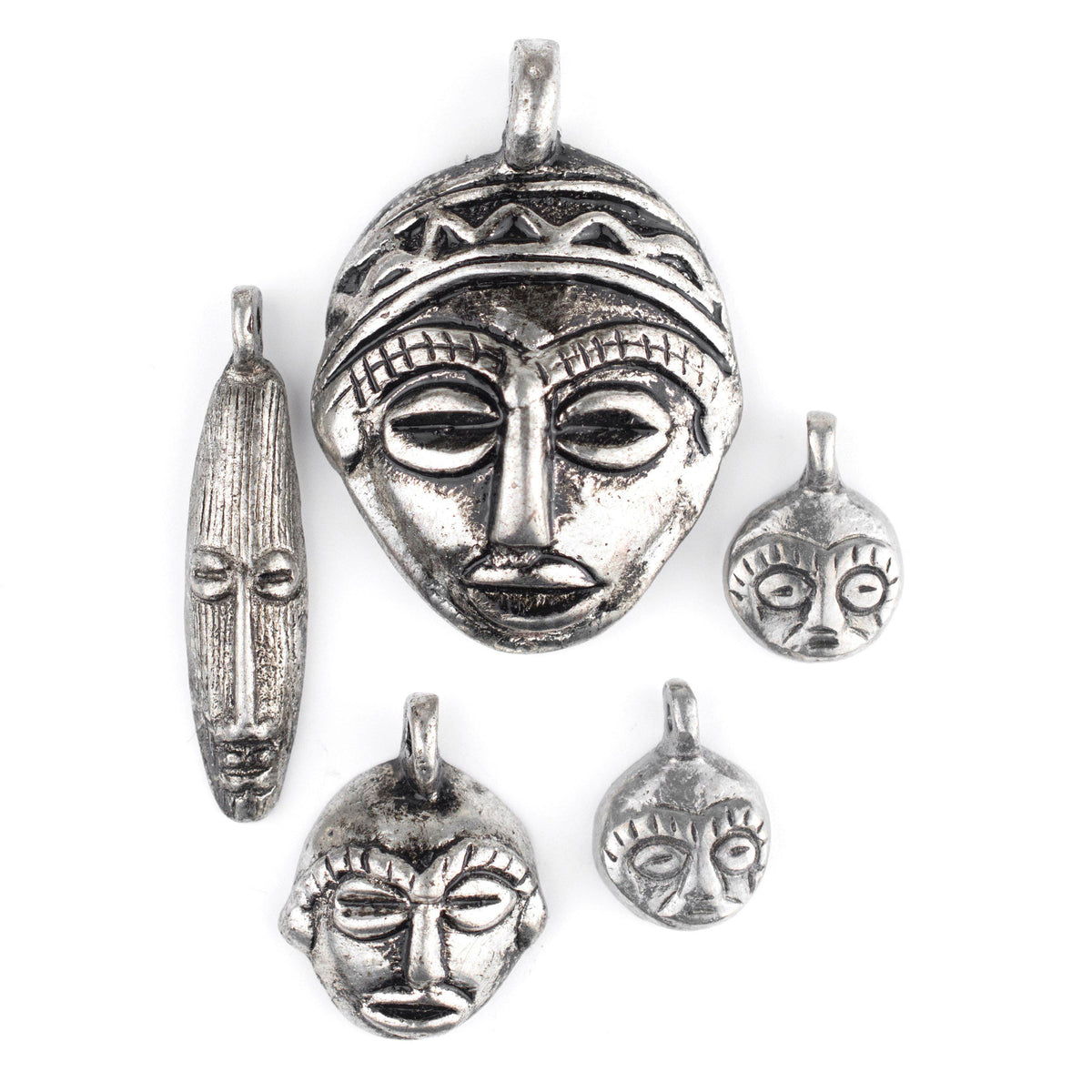 5 Pendant Bundle: African Silver Masks — The Bead Chest