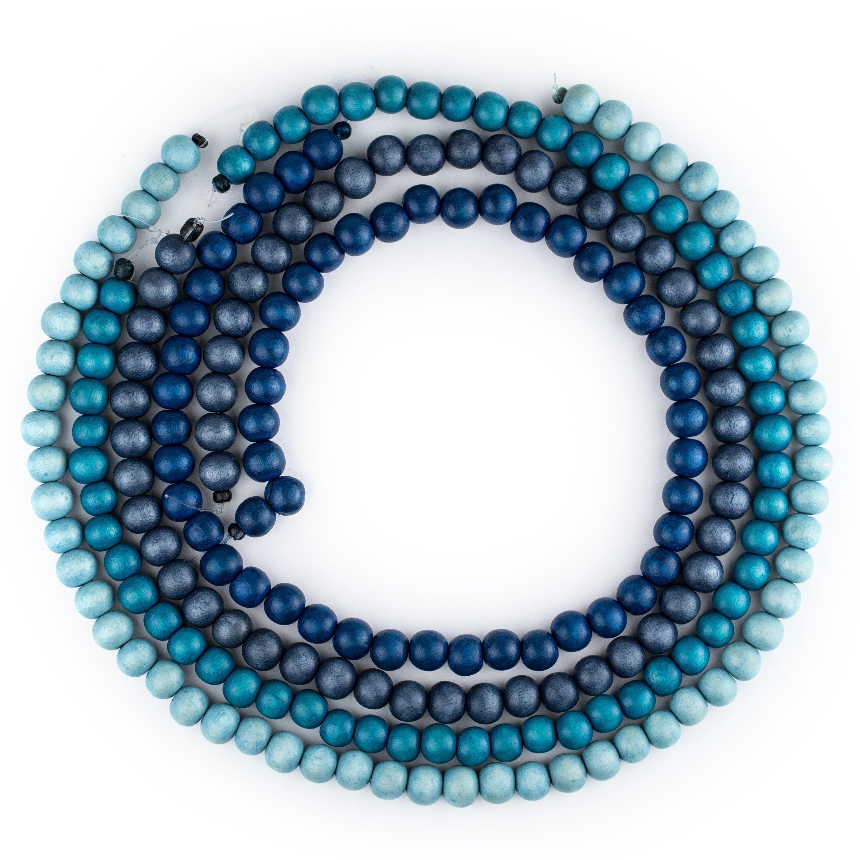 4 Strand Bundle: Round Blue Natural Wood Beads (8mm) — The Bead Chest