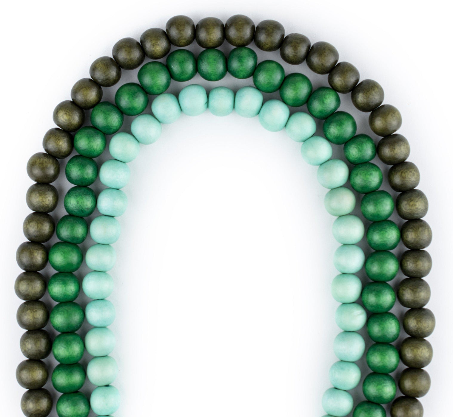 3 Strand Bundle: Round Green Natural Wood Beads (8mm) — The Bead Chest