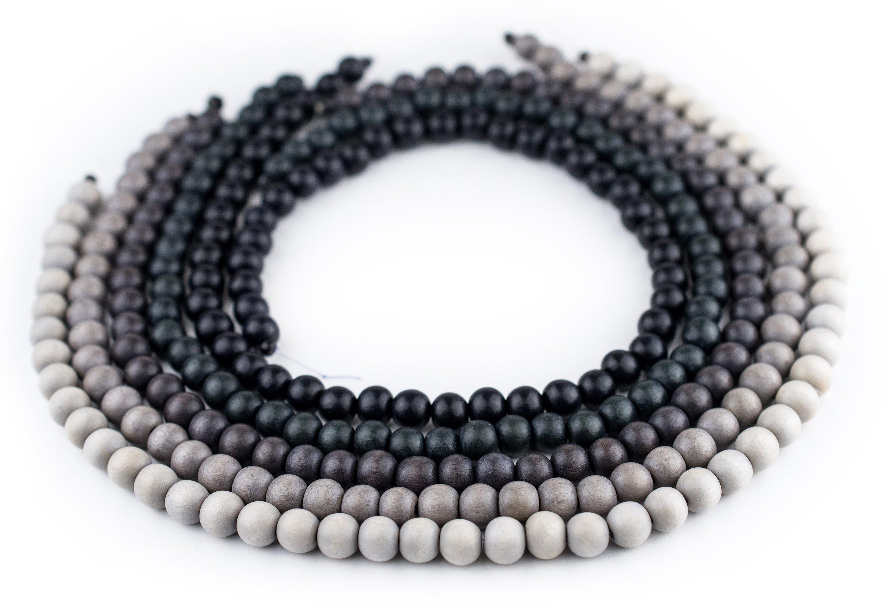 5 Strand Bundle: Grey Natural Wood Beads (8mm) — The Bead Chest