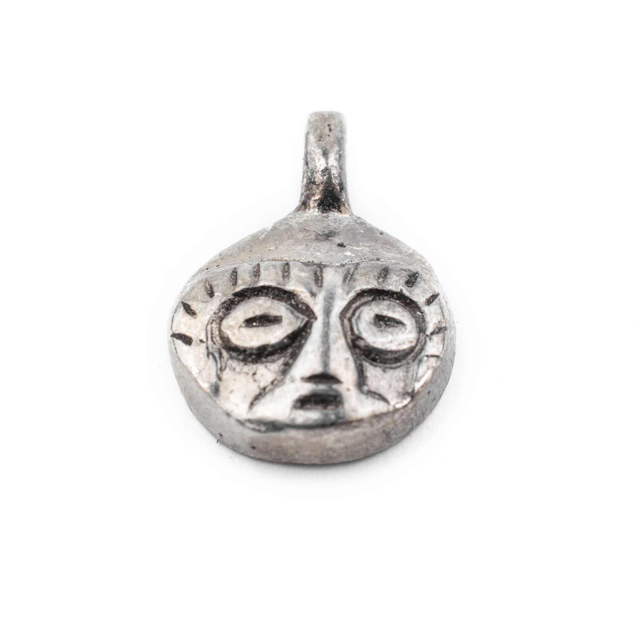 African Silver Mask Charm Pendant (19x14mm) — The Bead Chest
