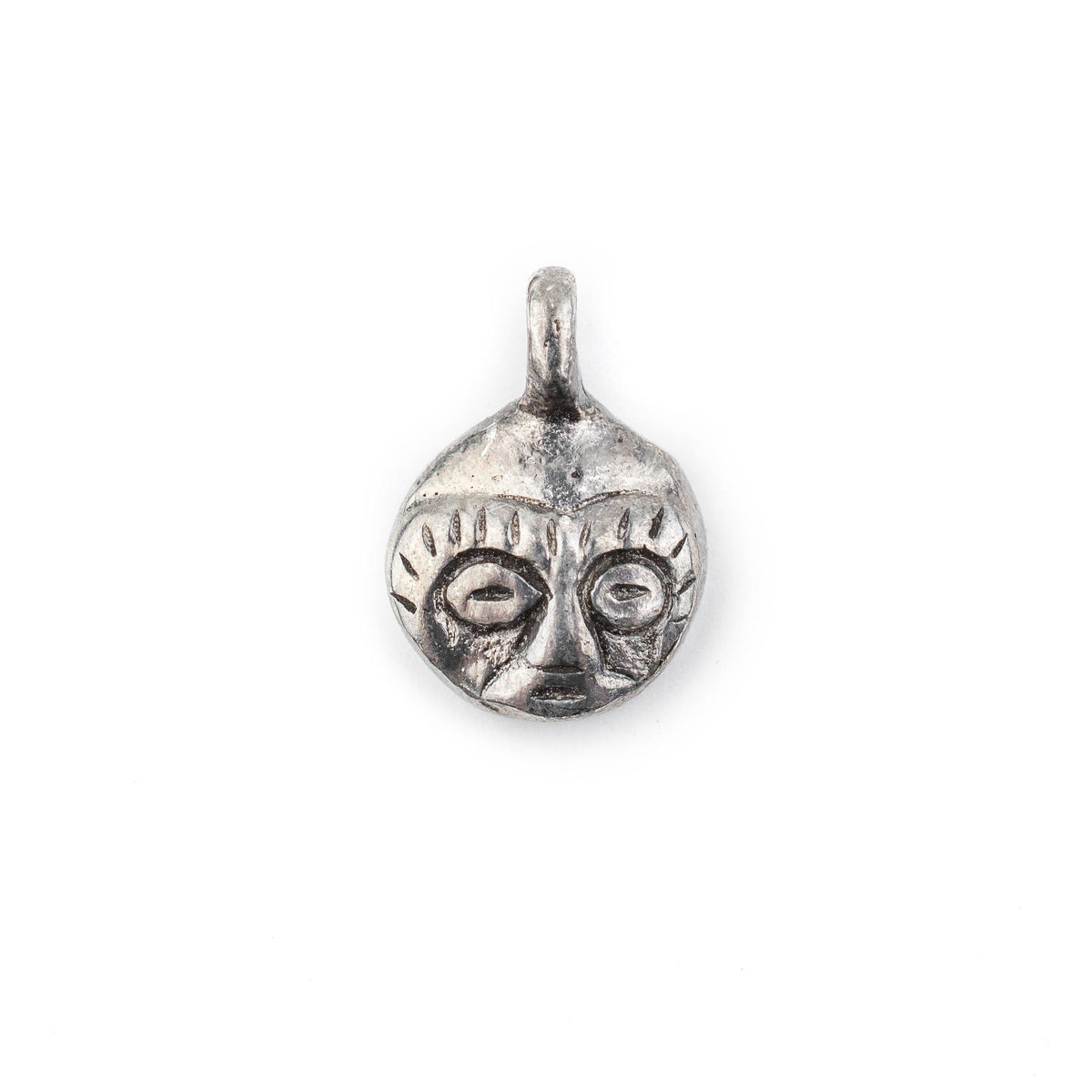 African Silver Mask Charm Pendant (19x14mm) — The Bead Chest
