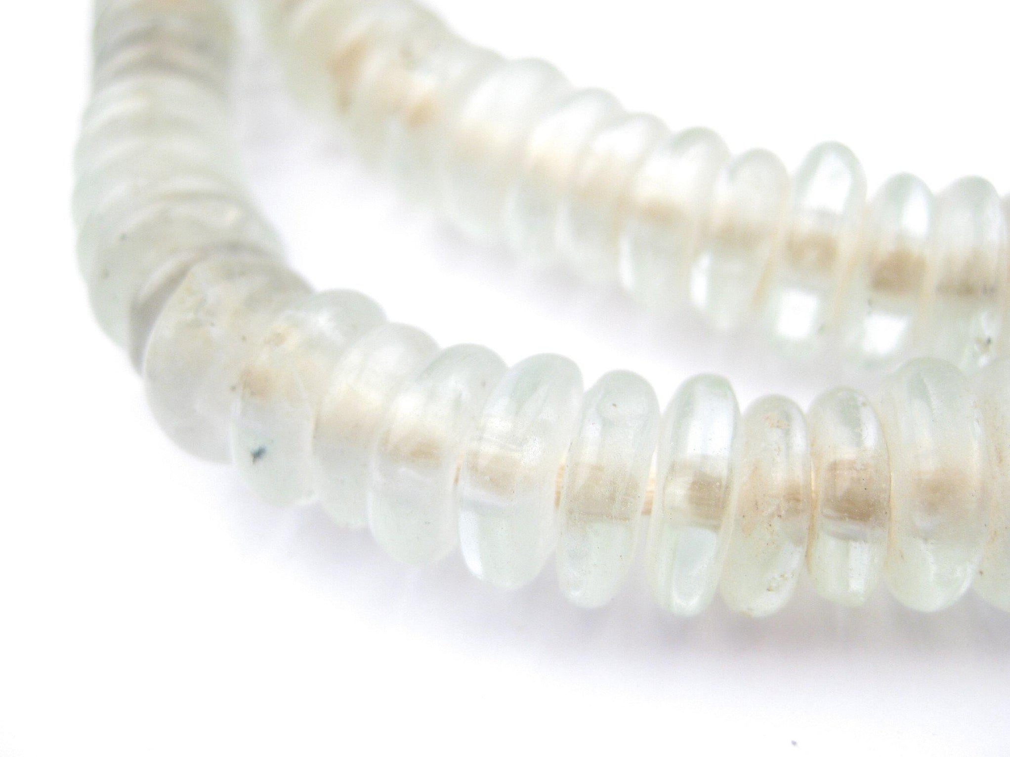 Clear Aqua Rondelle Recycled Glass Beads — The Bead Chest