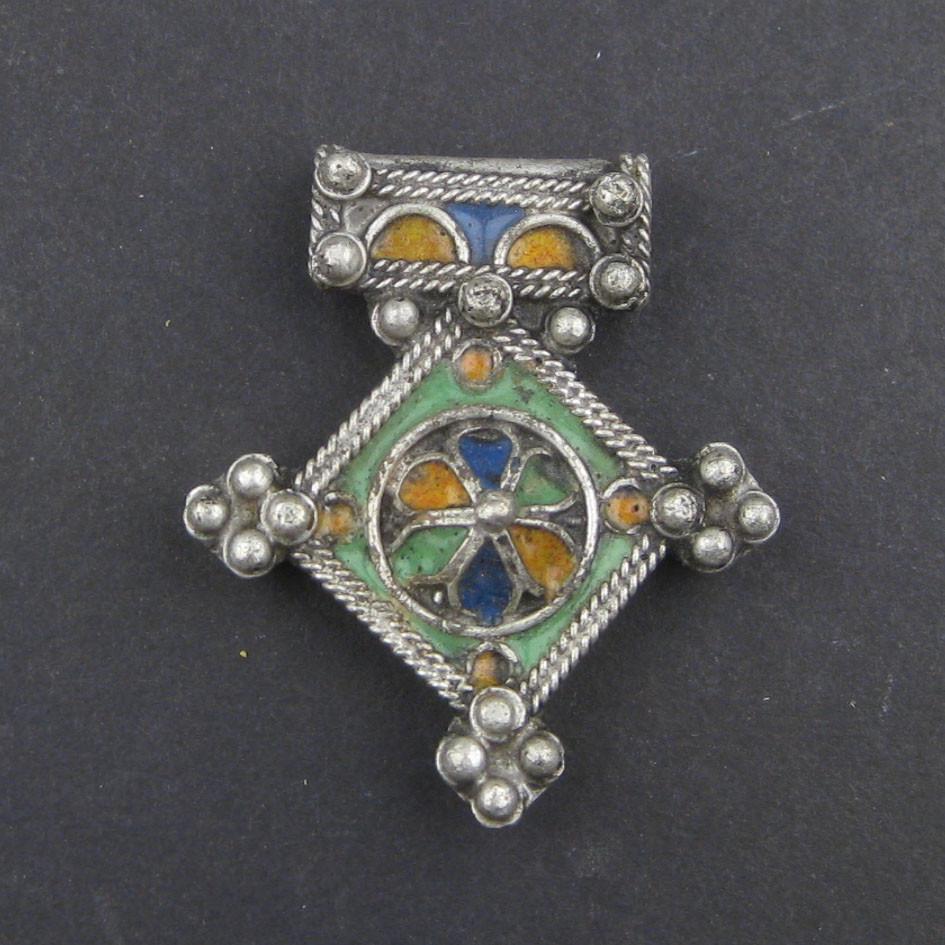 Multicolor Enameled Berber Cross Pendant (58x47mm) — The Bead Chest