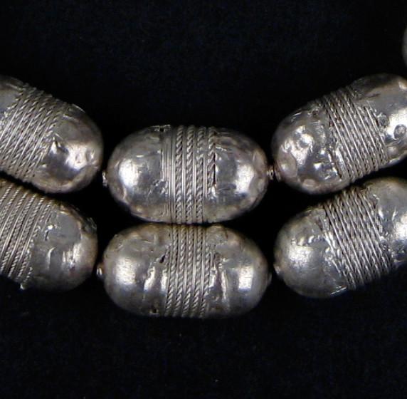 Elongated Artisanal Ethiopian Silver Beads — The Bead Chest