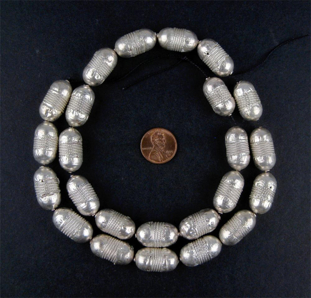 Elongated Artisanal Ethiopian Silver Beads — The Bead Chest