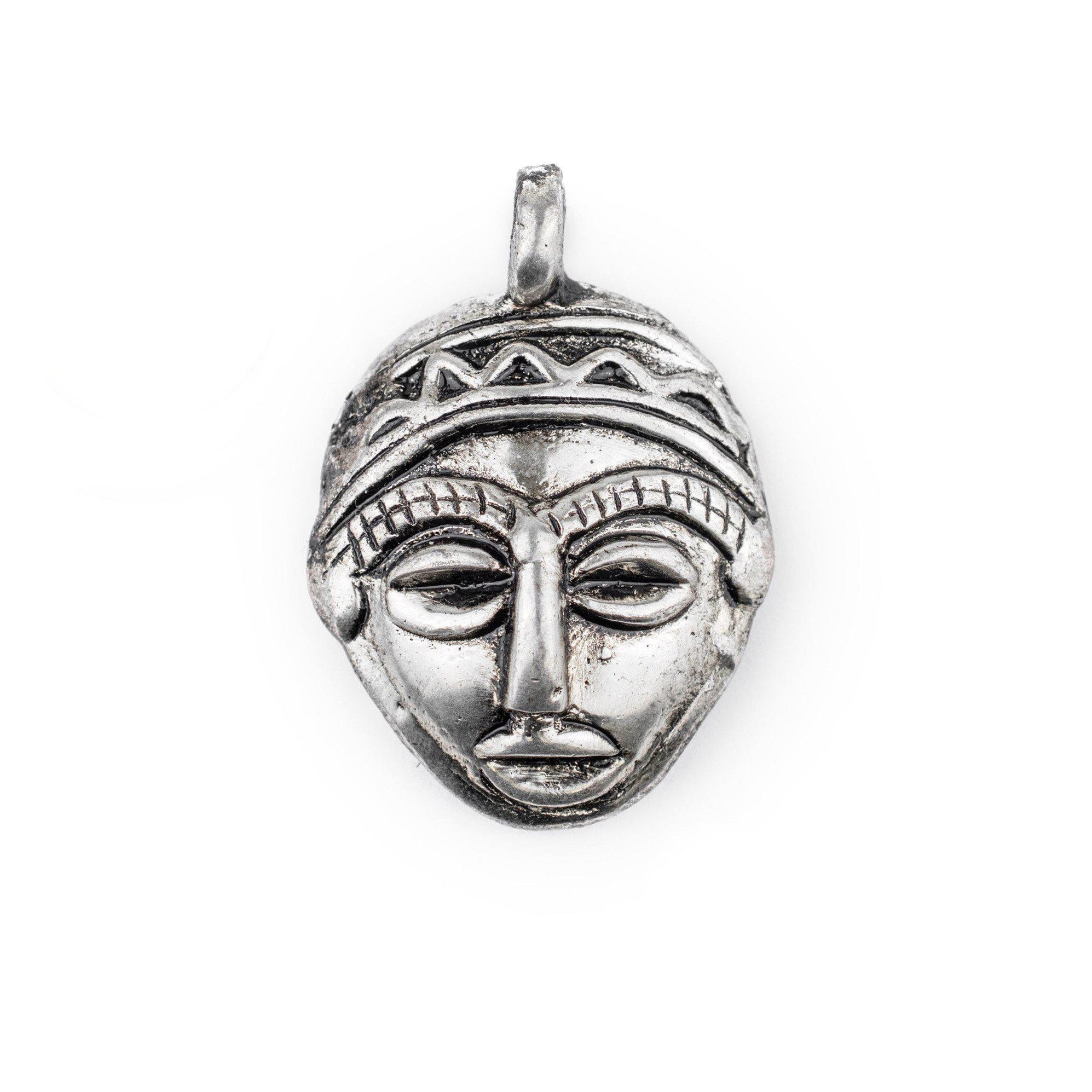 African Silver Mask Pendant (30x45mm) — The Bead Chest