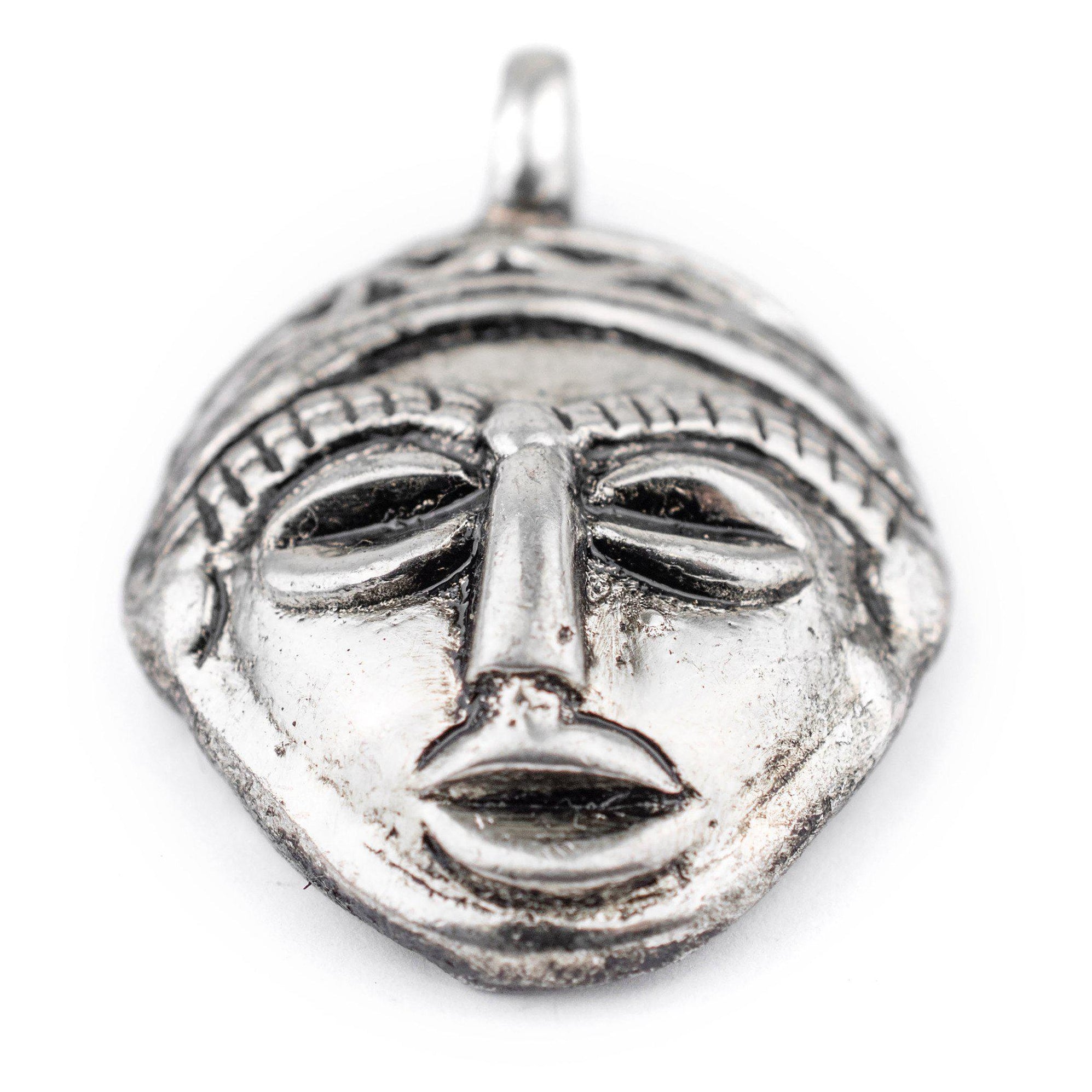 African Silver Mask Pendant (30x45mm) — The Bead Chest