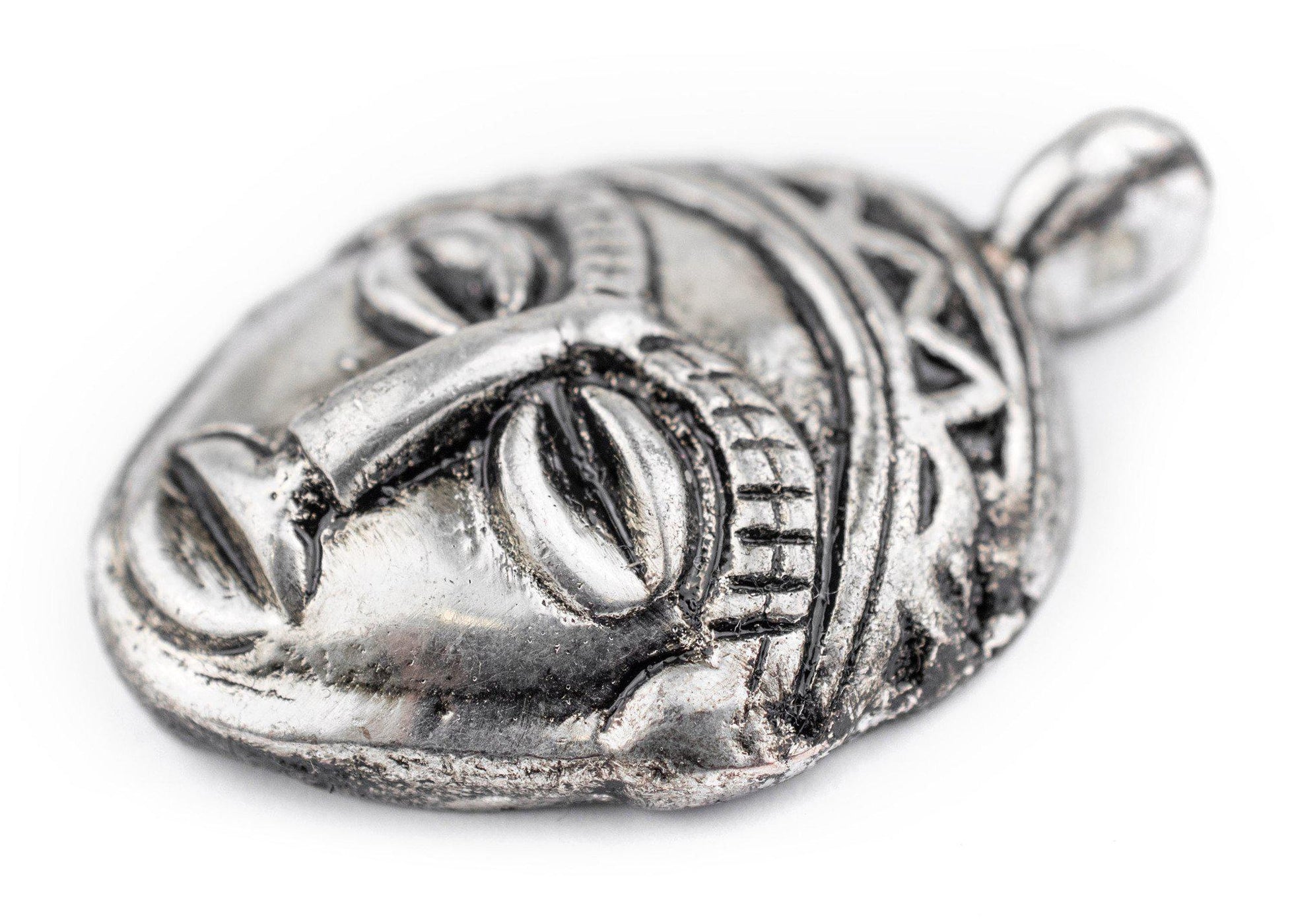 African Silver Mask Pendant (30x45mm) — The Bead Chest