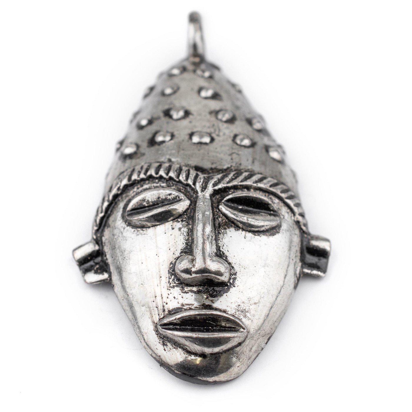 Elongated African Silver Mask Pendant (50x90mm) — The Bead Chest