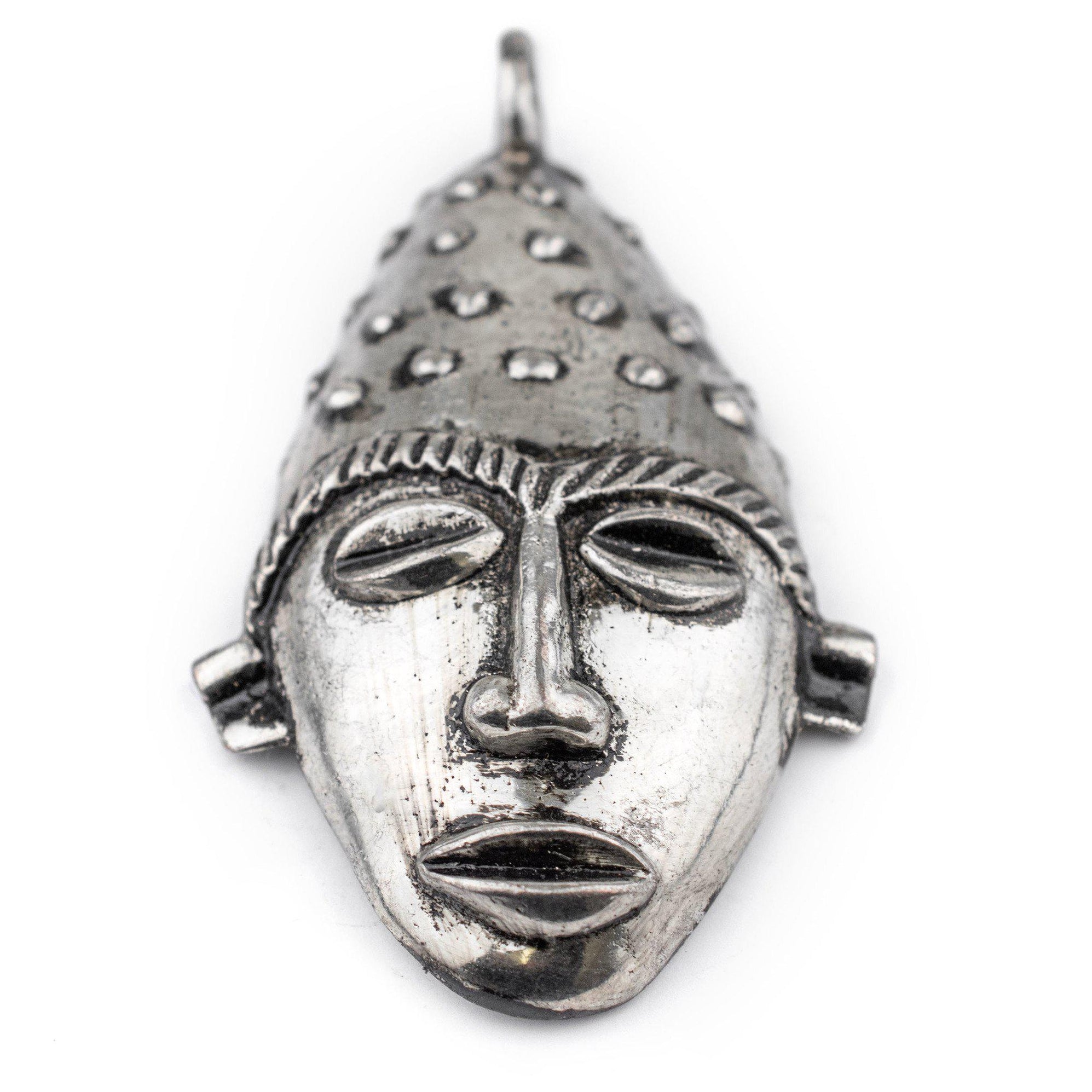 Elongated African Silver Mask Pendant (50x90mm) — The Bead Chest