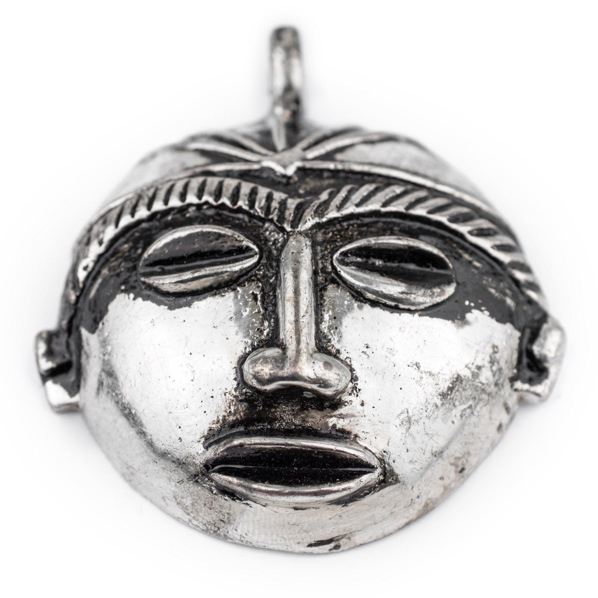 Round African Silver Mask Pendant (58x62mm) — The Bead Chest