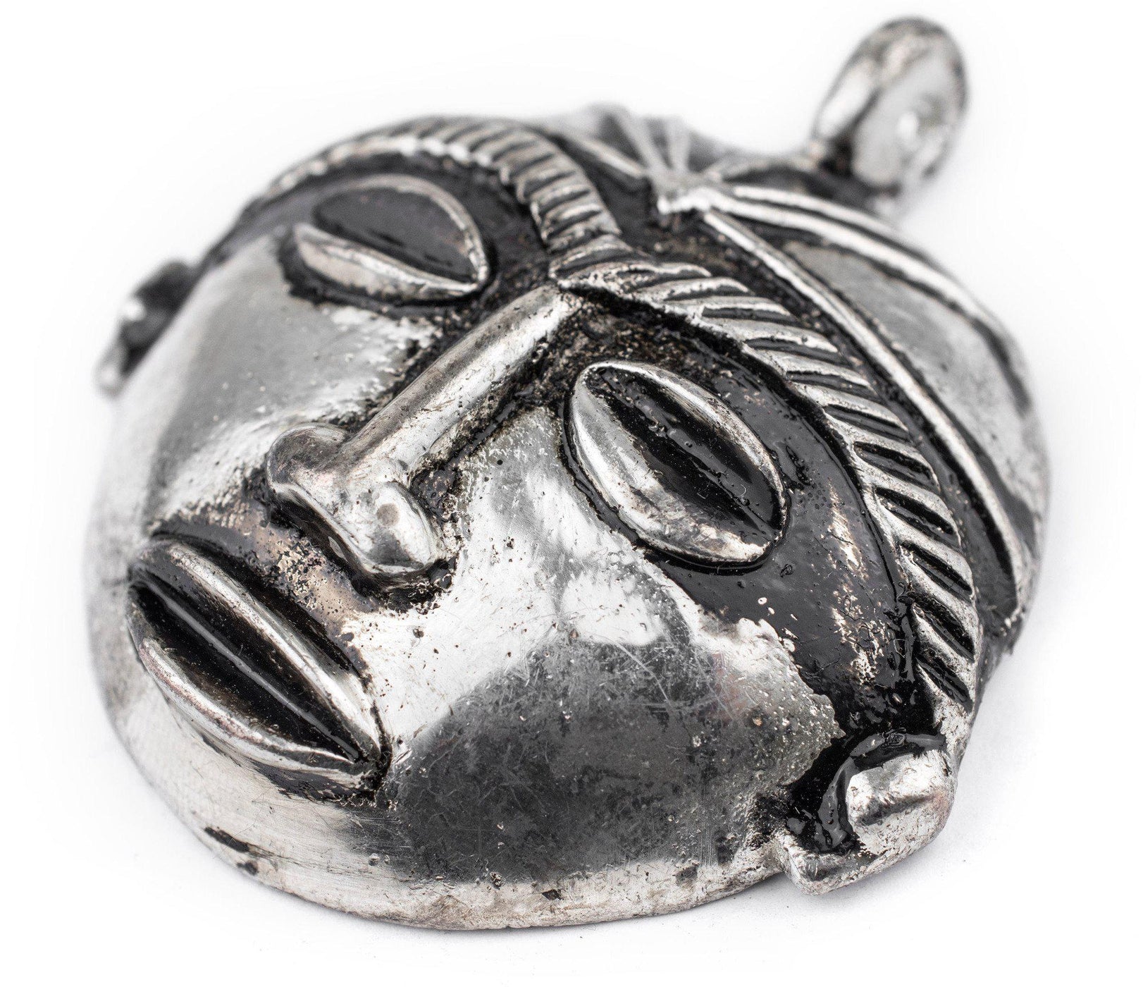 Round African Silver Mask Pendant (58x62mm) — The Bead Chest