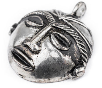 Round African Silver Mask Pendant (58x62mm) — The Bead Chest