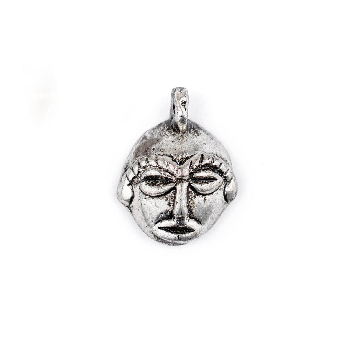 Round African Silver Mask Pendant (21x27mm) — The Bead Chest