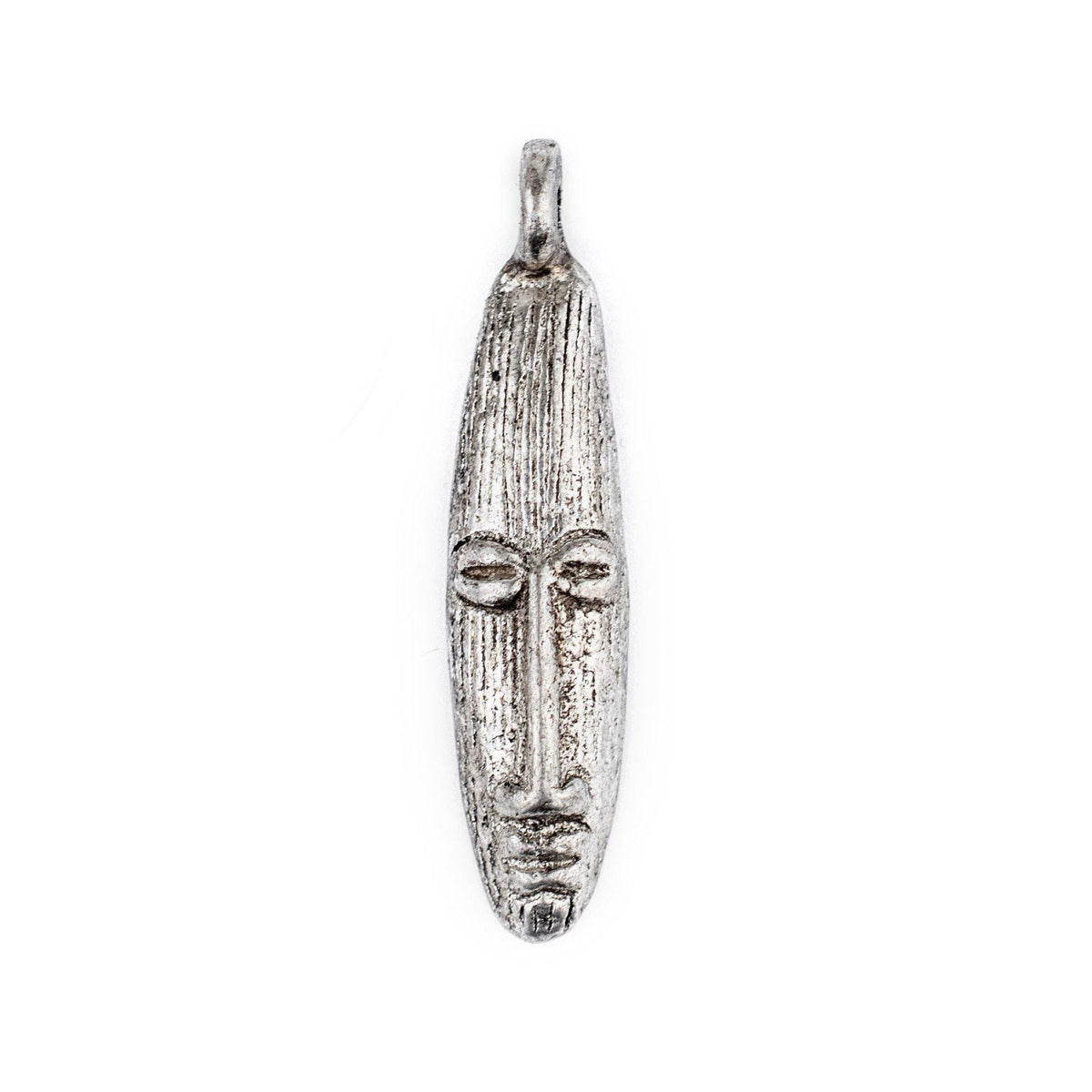 Elongated Silver Mask Pendant from Africa (9x40mm) — The Bead Chest