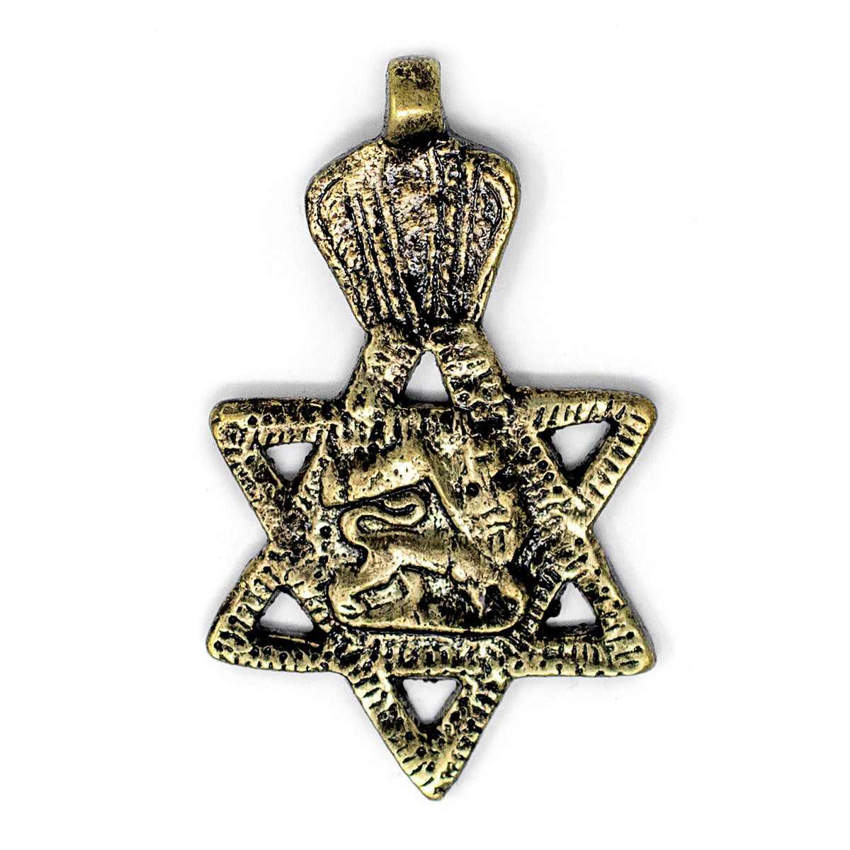 Brass Lion of Judah Star Pendant (62x38mm) — The Bead Chest