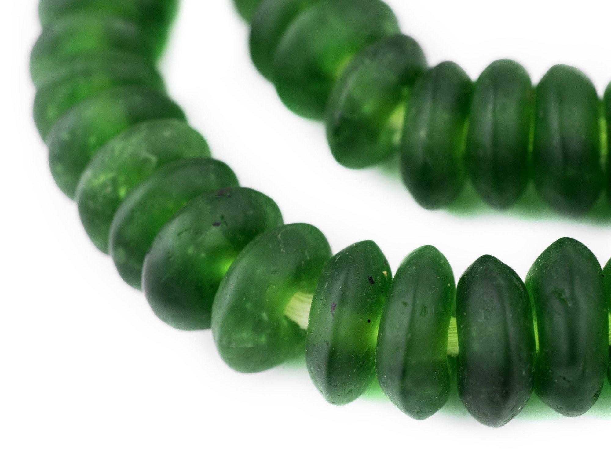 Jumbo Green Rondelle Recycled Glass Beads — The Bead Chest