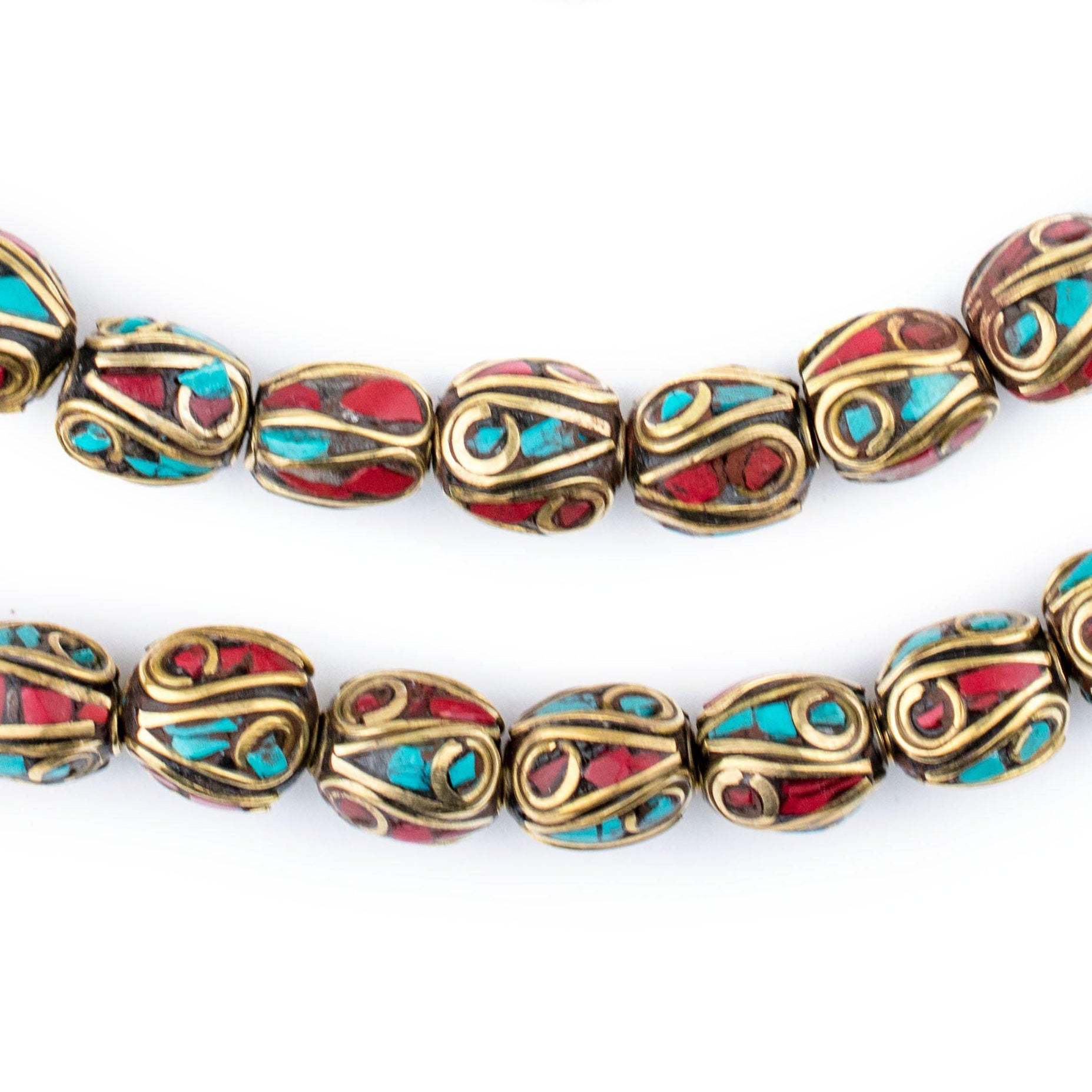 Multicolor Oval Inlaid Nepali Brass Beads (11x9mm) — The Bead Chest