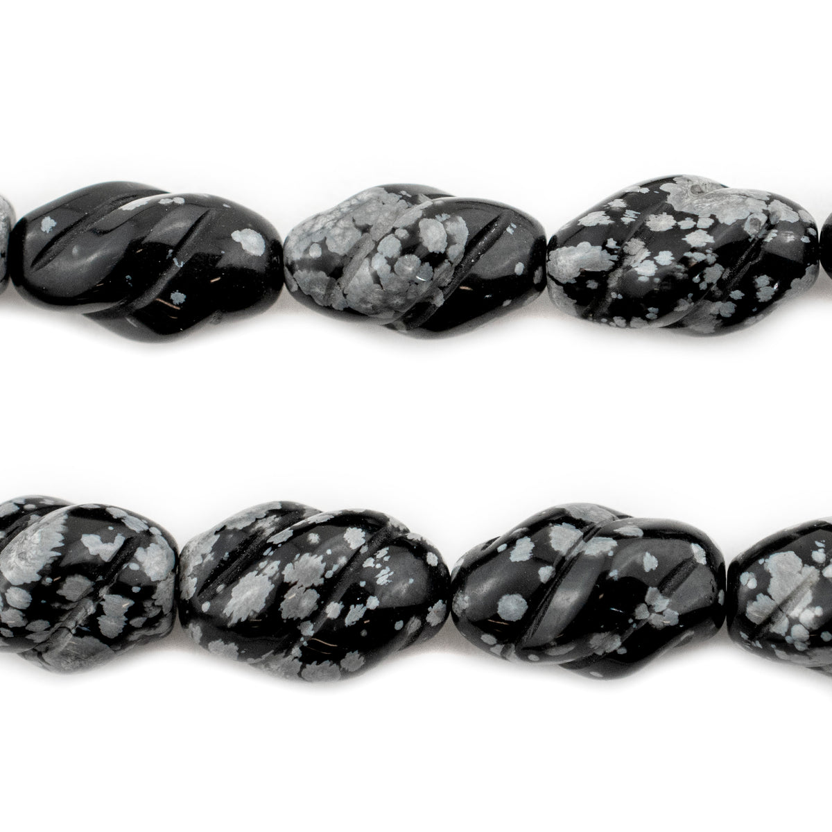 Carved Spiral Oval Snowflake Obsidian Beads (18x11mm) — The Bead Chest