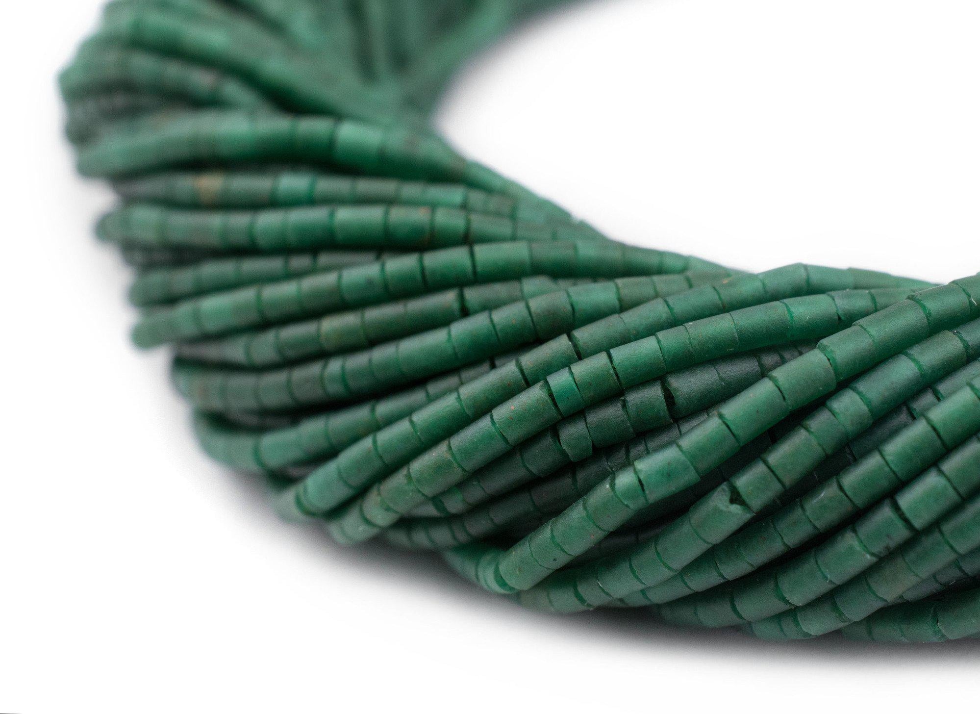 Tiny Emerald Green Cylinder Serpentine Beads (2x1.5mm) — The Bead Chest