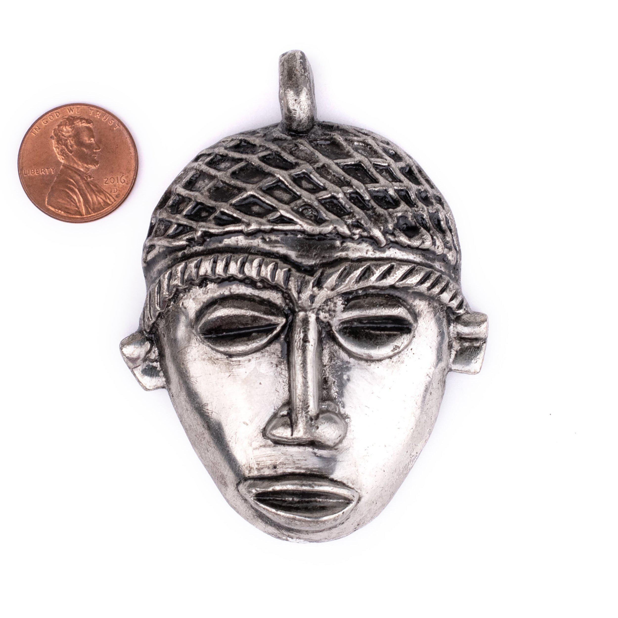 African Silver Mask Pendant (75x55mm) — The Bead Chest