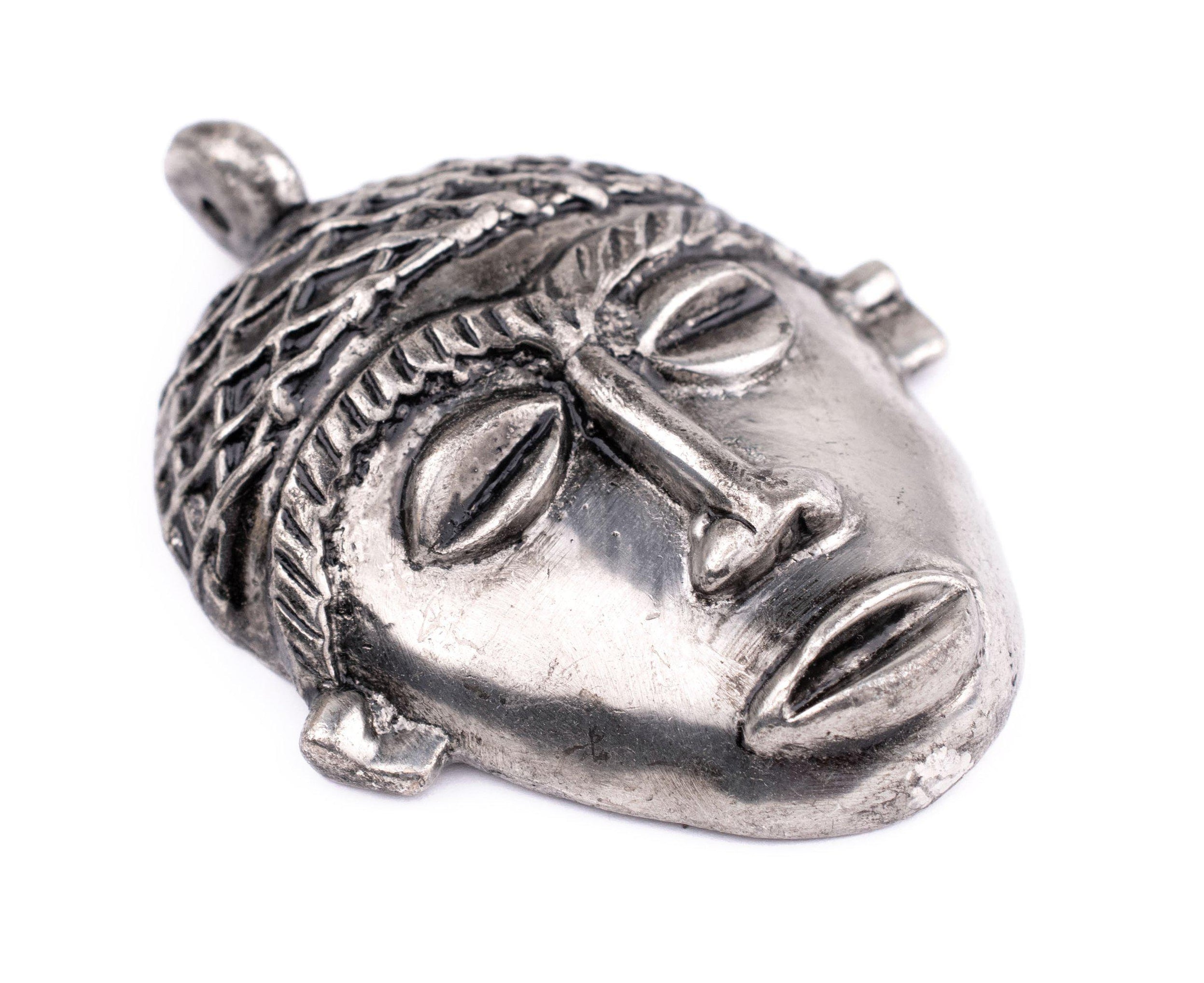 African Silver Mask Pendant (75x55mm) — The Bead Chest